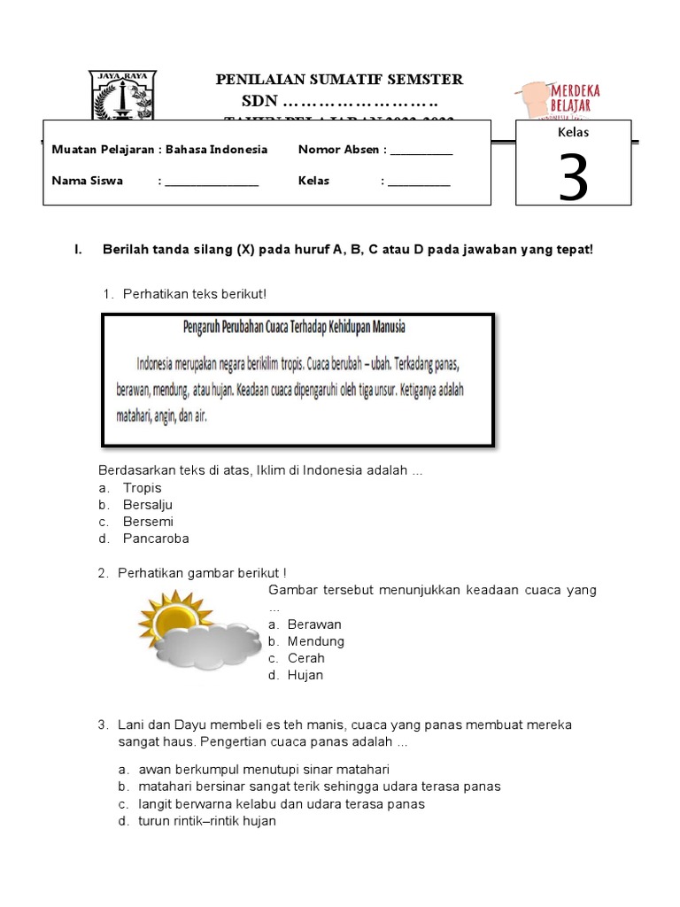Soal Pat Bindo Kelas 3 | PDF