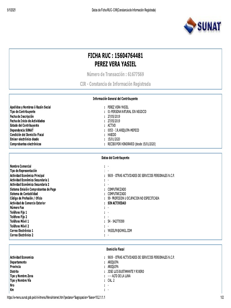 Ficha Ruc Sunat | PDF