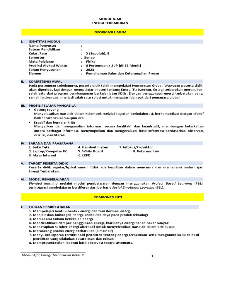 RPP Energi Terbarukan X Kurmer | PDF | Teknologi & Rekayasa