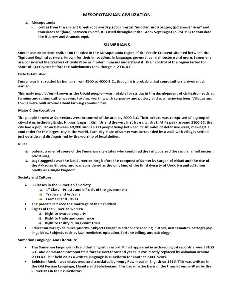 Mesopotamian Civilization Overview | PDF | History