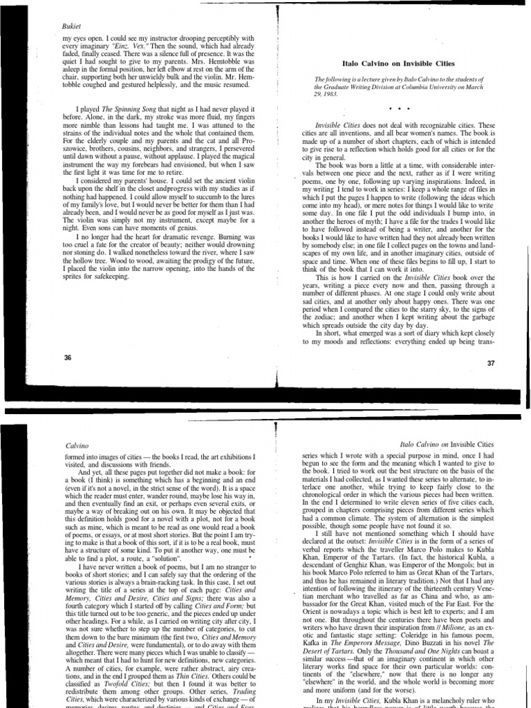 Bukiet: Italo Calvino On Invisible Cities | PDF