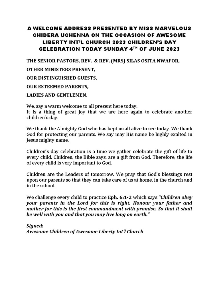 A Welcome Address | PDF