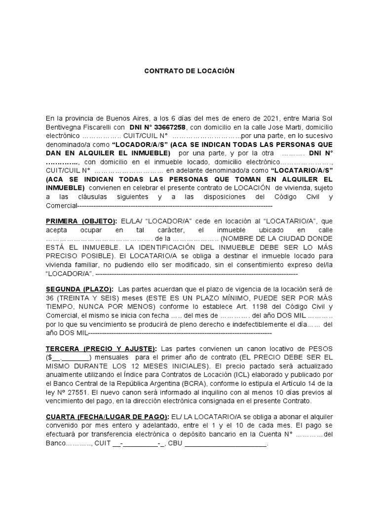 Modelo de Contrato de Locacion | PDF | Daños y perjuicios | Derecho y ...