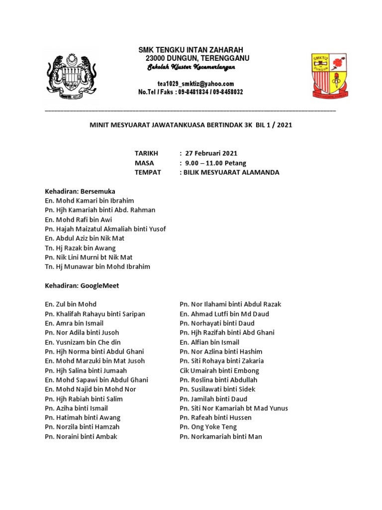 Minit Mesy 3k Bil 1 - 2021 | PDF