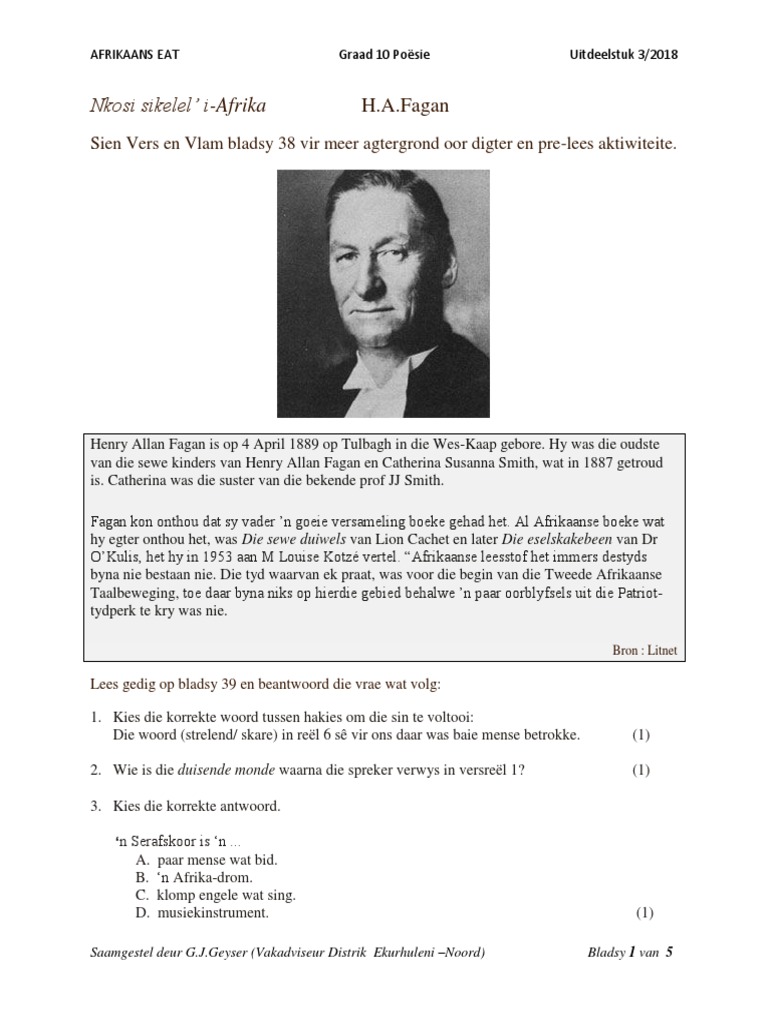 GEDIG 2 Nkosi Sikelel I Afrika H.A.Fagan | PDF