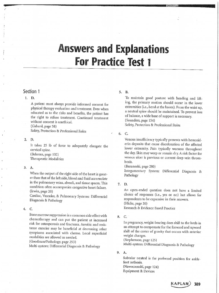 Kaplan Answer Sheet 1-250 | PDF