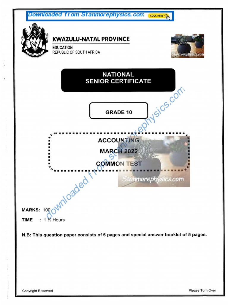 Accounting Grade 10 March 2022 QP and Memo | PDF