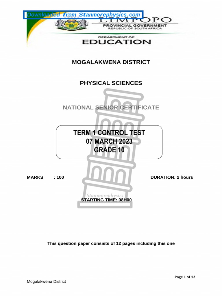 Limpopo Physical Sciences Grade 10 March 2023 QP and Memo | PDF