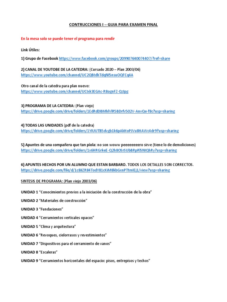Guía Practica para Estudiar Constru 1 | PDF