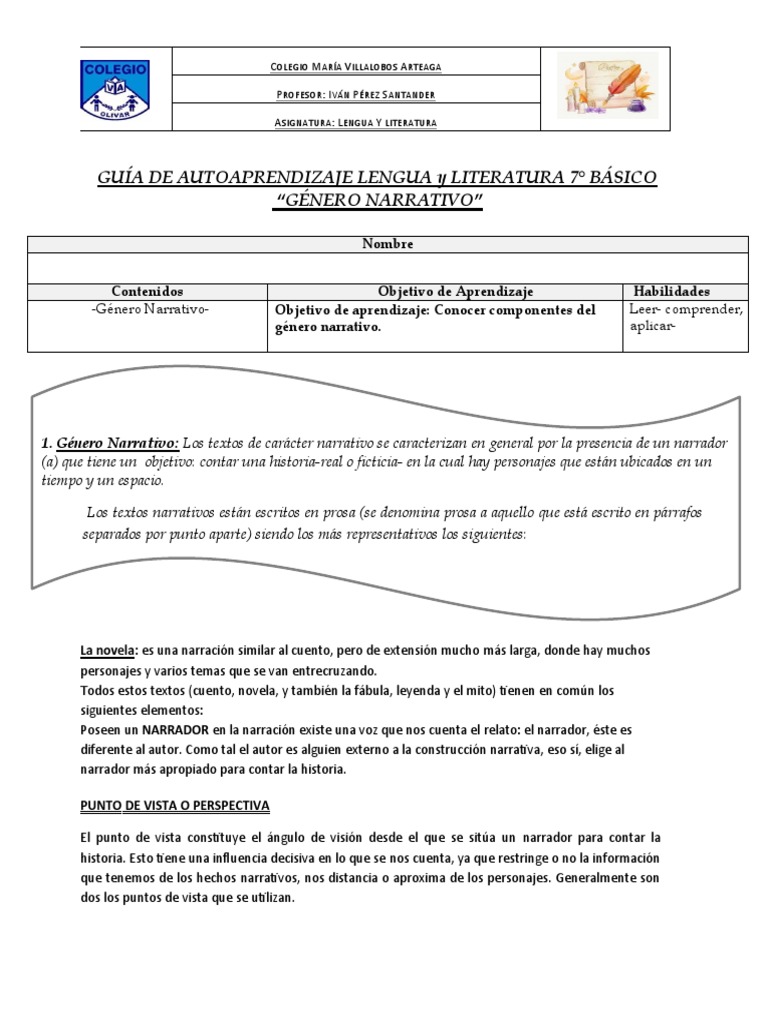Guía Género Narrativo Cuento 7° Básico | PDF | Narración | Narrativa