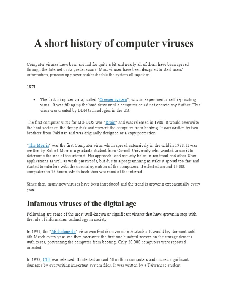 Viruses History in Computer | PDF | Computer Virus | Cybercrime