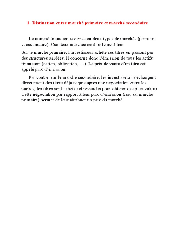Distinction Entre Marché Primaire Et Marché Secondaire | PDF | Droit