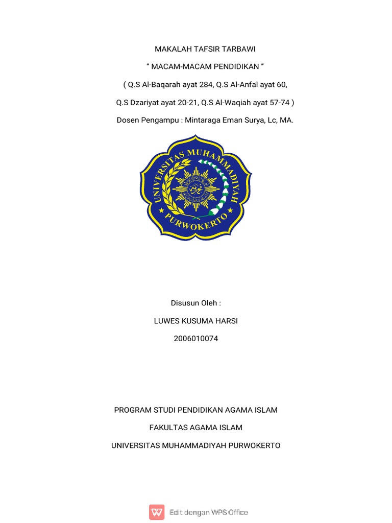 Makalah Tafsir Tarbawi Luwes Kusuma Harsi - 2006010074 | PDF