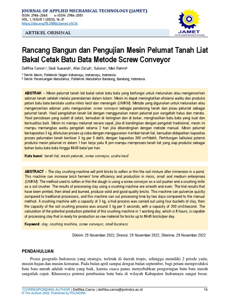 Mesin Pelumat Tanah Liat untuk Batu Bata | PDF