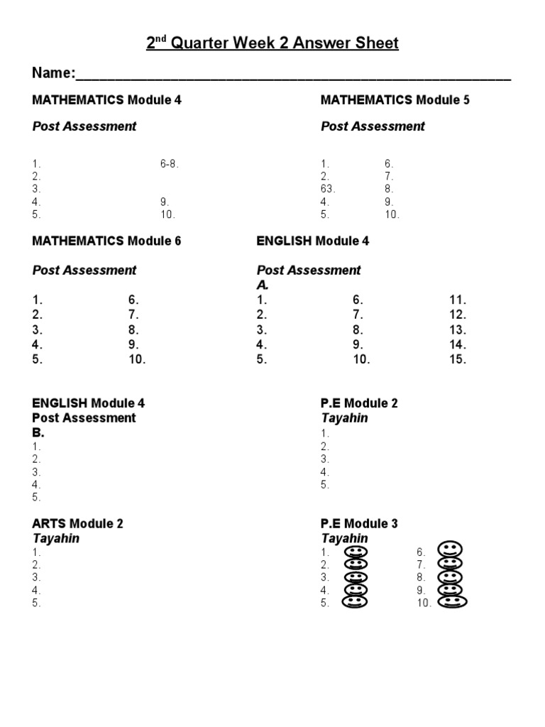 2nd Quarter Week 2 Answer Sheet | PDF | Science