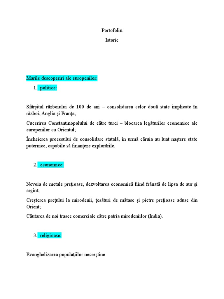 Portofoliu Istorie Sfarsit Clasa VI | PDF