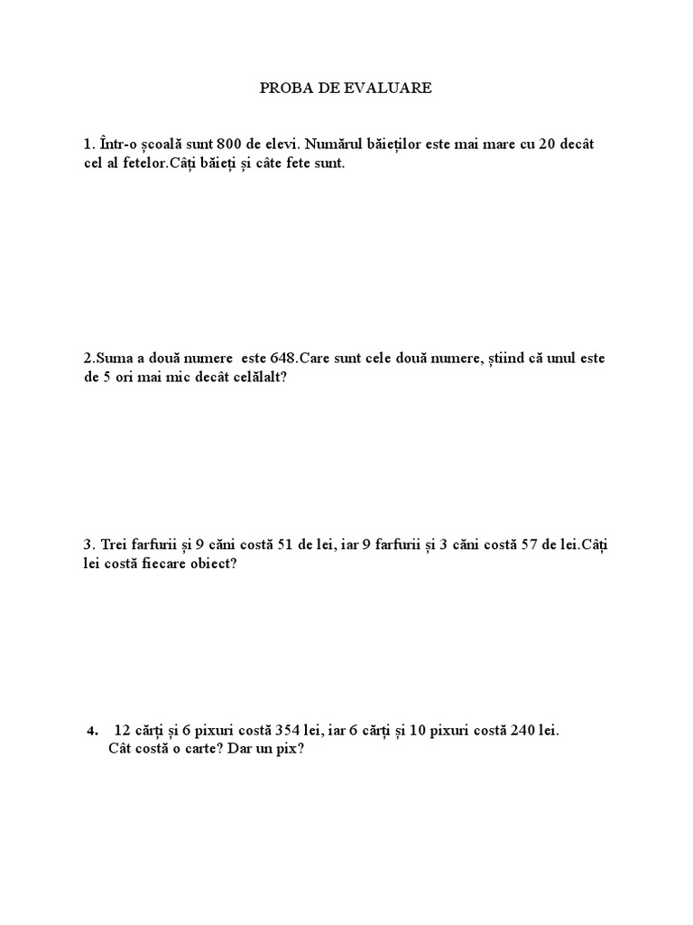 Evaluare Prob. Cls4 | PDF
