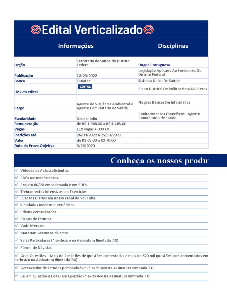 Edital Verticalizado Ses DF Agente Comunitario de Saude Pos Edital | PDF