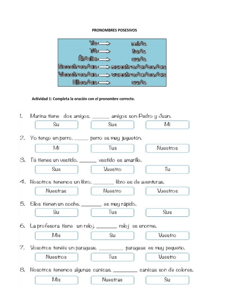 9. PRONOMBRES POSESIVOS | PDF
