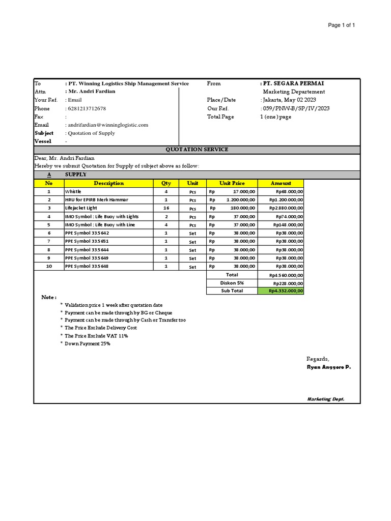 Quotation of Winning Logistics - Revisi | PDF | Business
