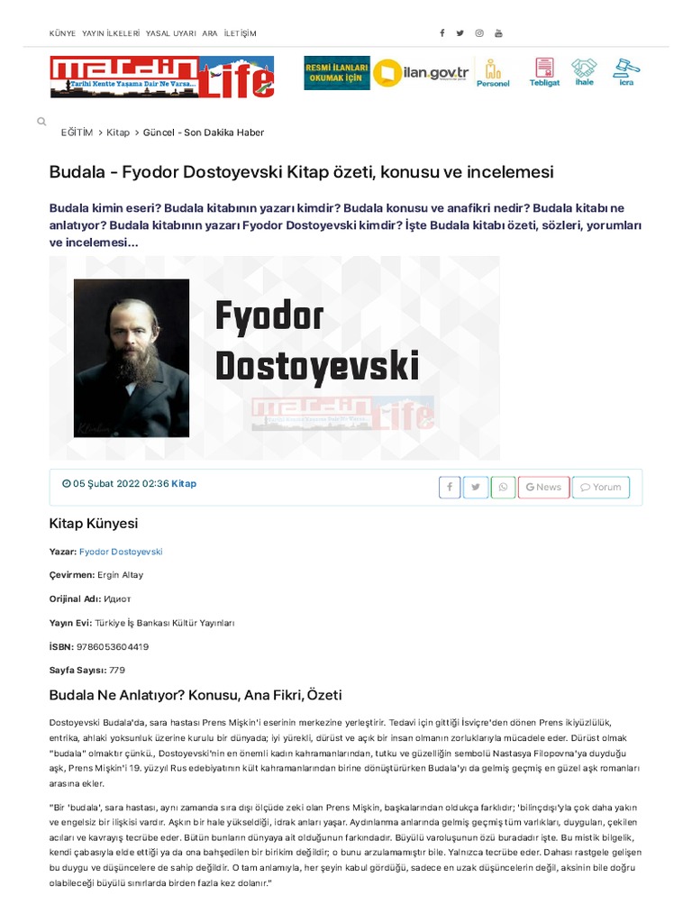 Budala - Fyodor Dostoyevski Kitap özeti, konusu ve incelemesi | PDF