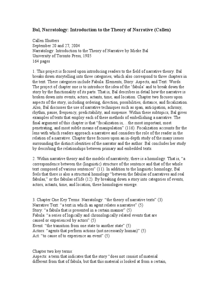 Bal Narratology Introduction To The Theory of Narrative | Download Free ...