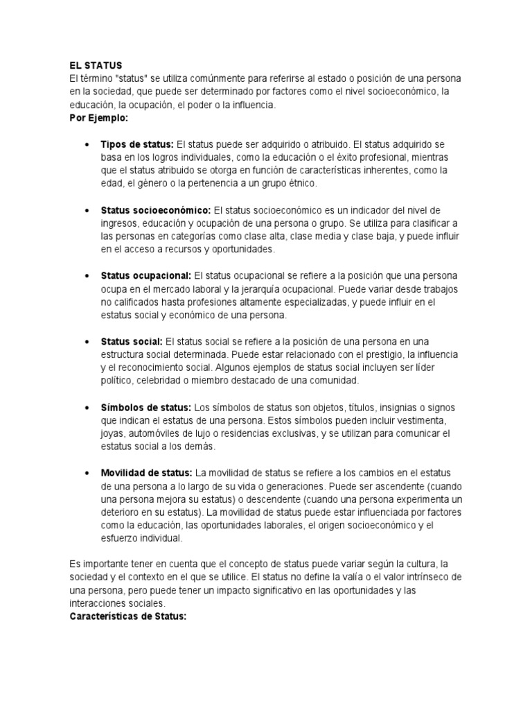 Tipos y características del status social | PDF | Estatus social | Sociedad