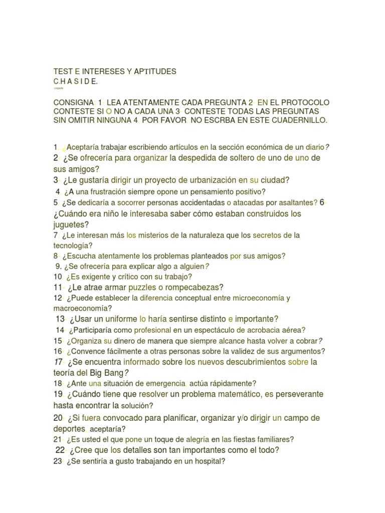Test de Intereses y Aptitudes Chaside | PDF