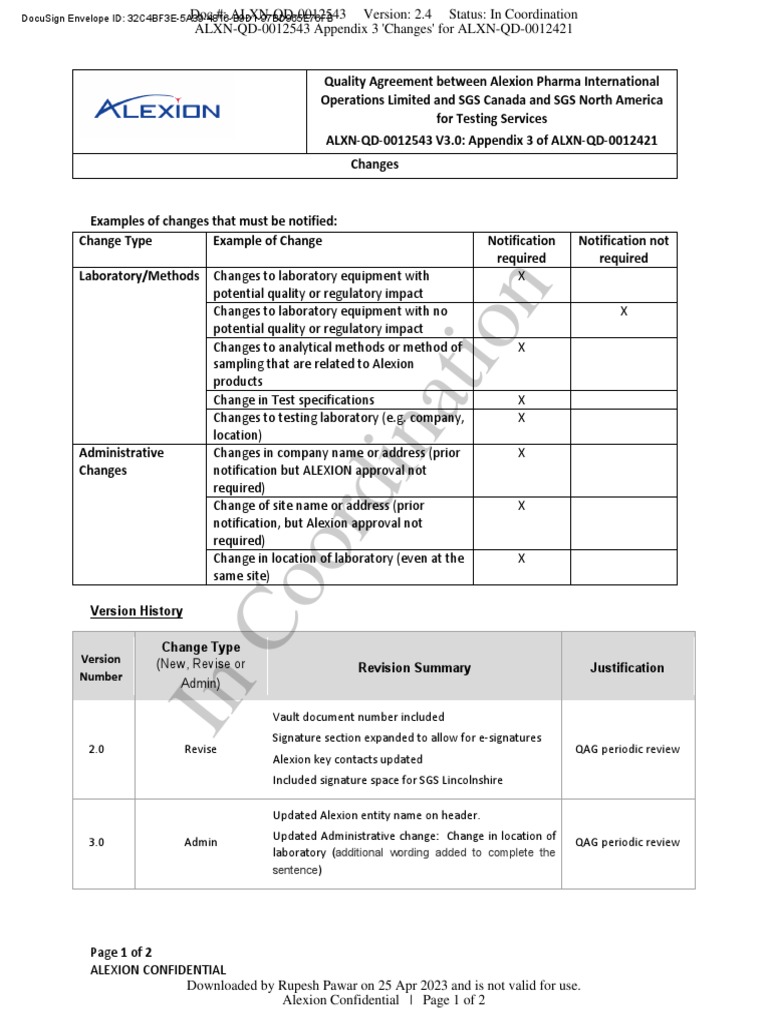 ALXN-QD-0012543 Appendix 3 'Changes' For ALXN-QD-0012421 | PDF