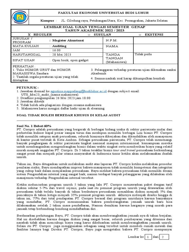 Jawaban Soal UTS Audit | PDF