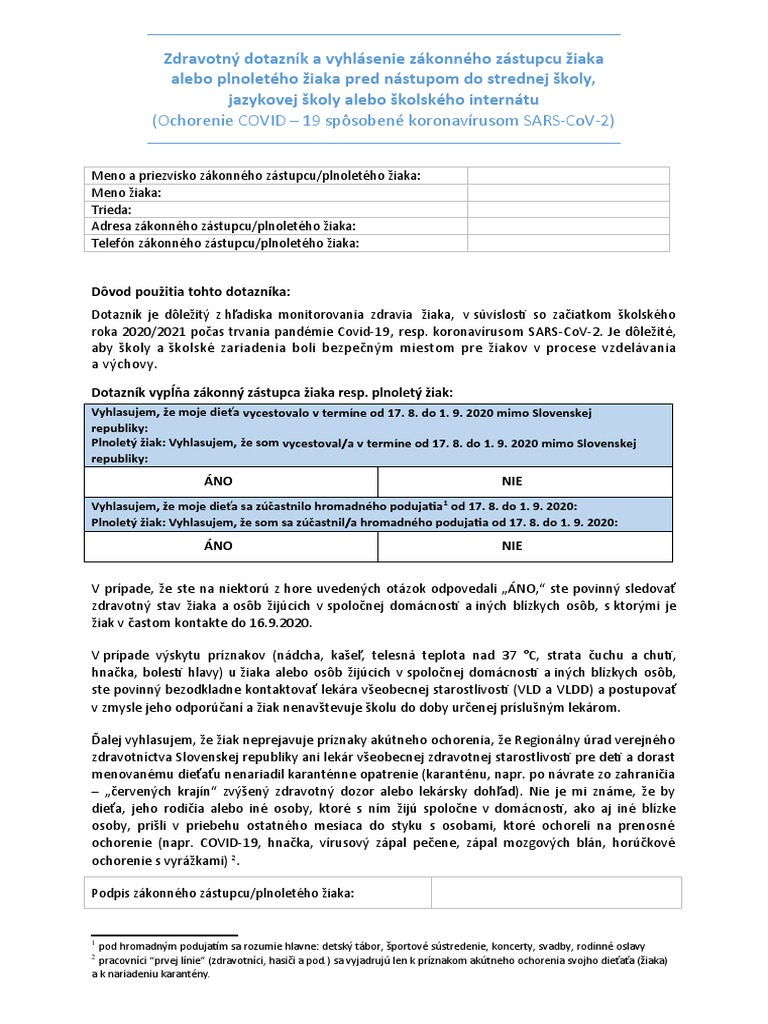 Zdravotny Dotaznik | PDF