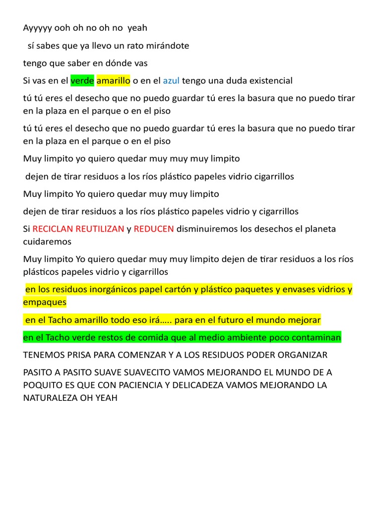 Cancion Del Medio Ambiente | PDF