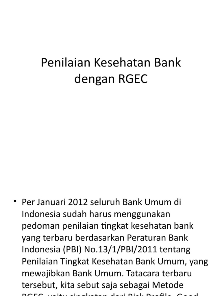 Penilaian Bank dengan Metode RGEC | PDF