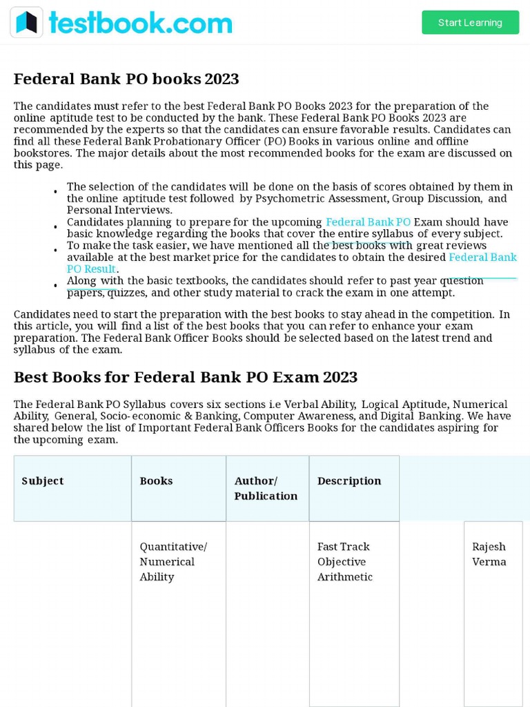Federal Bank PO Books 2023 | PDF