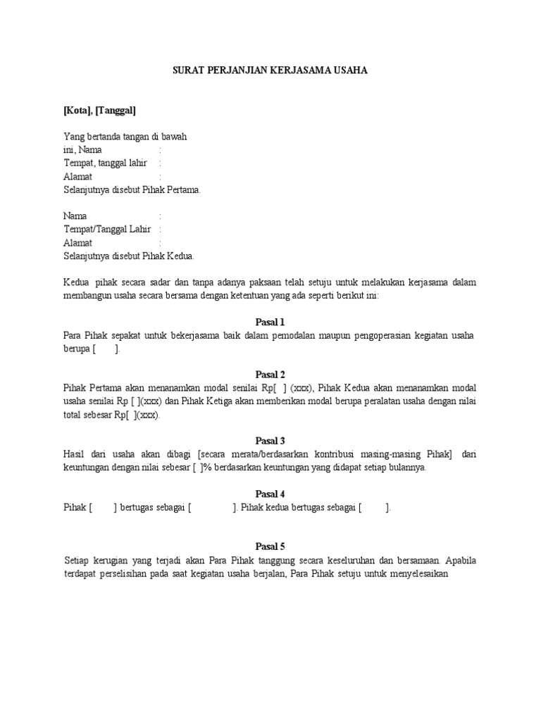 Surat Perjanjian Kerjasama Usaha Mou Pdf