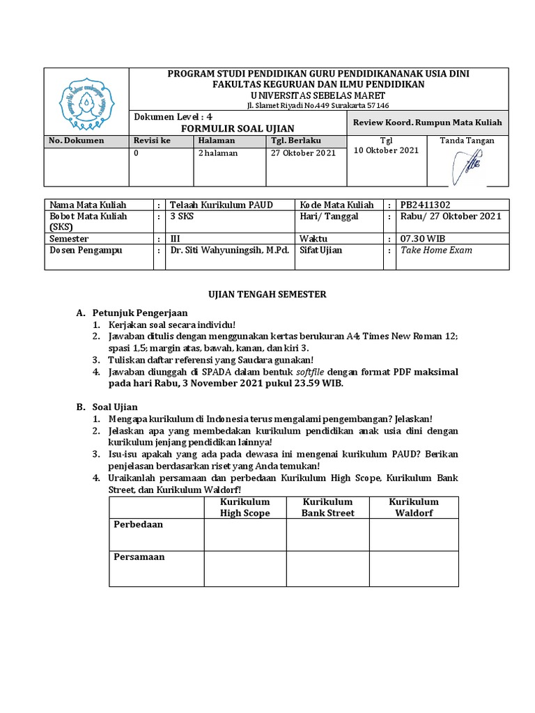 UTS - Telaah Kurikulum PAUD - 3B | PDF