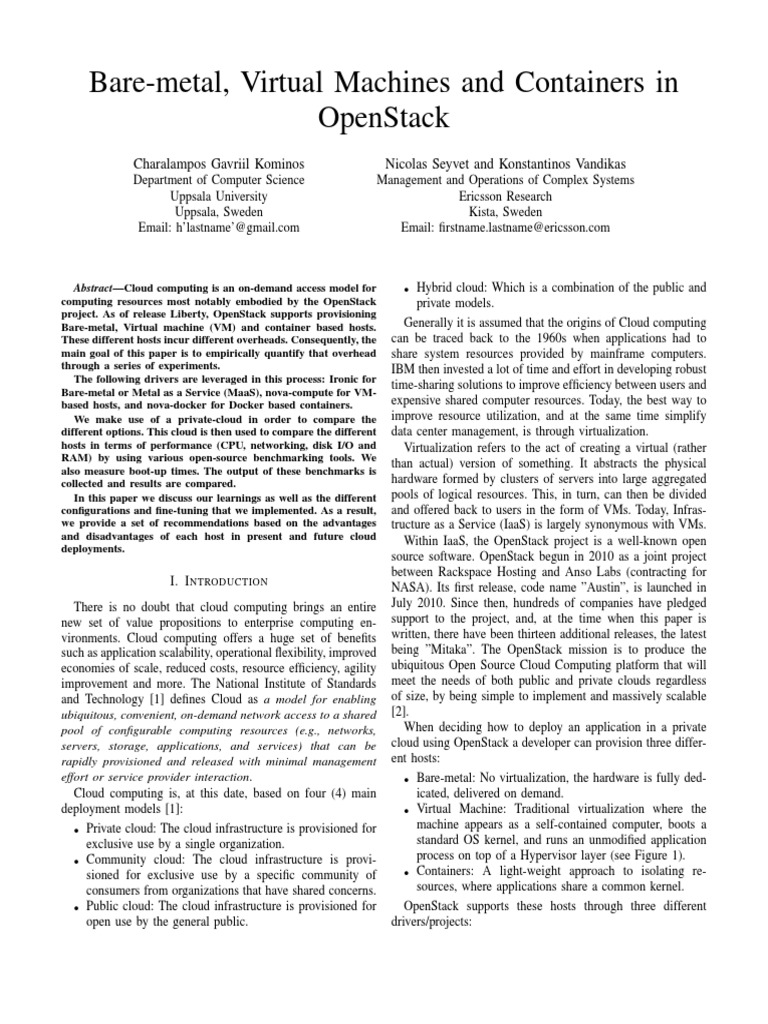 Bare Metal Virtual Machines and Containers in Openstack | PDF | Cloud Computing | Open Stack