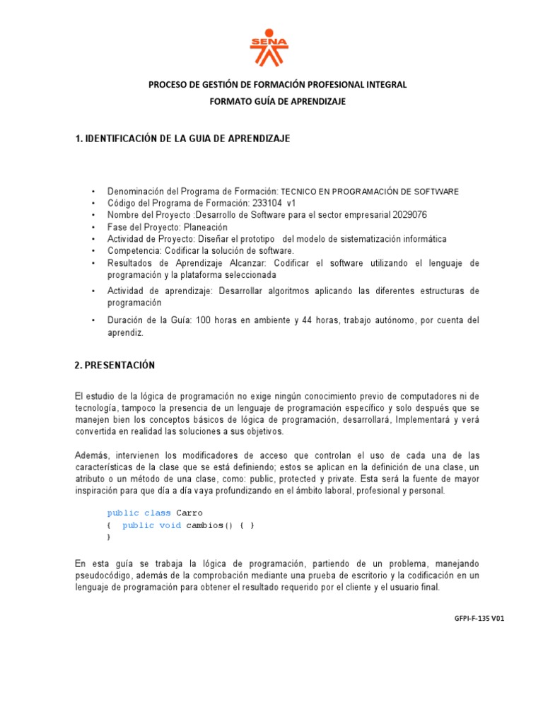 Guia 4 Desarrollo de Algoritmos | PDF | Programación de computadoras | Lenguaje de programación