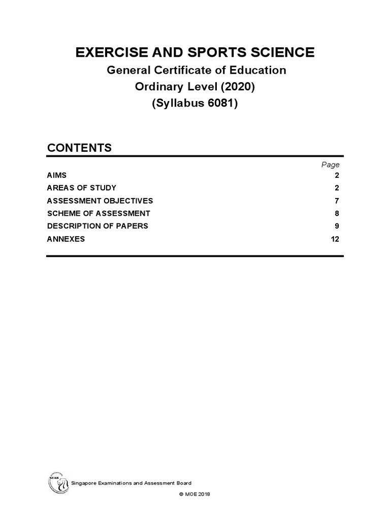 Exercise and Sports Science: General Certificate of Education Ordinary ...