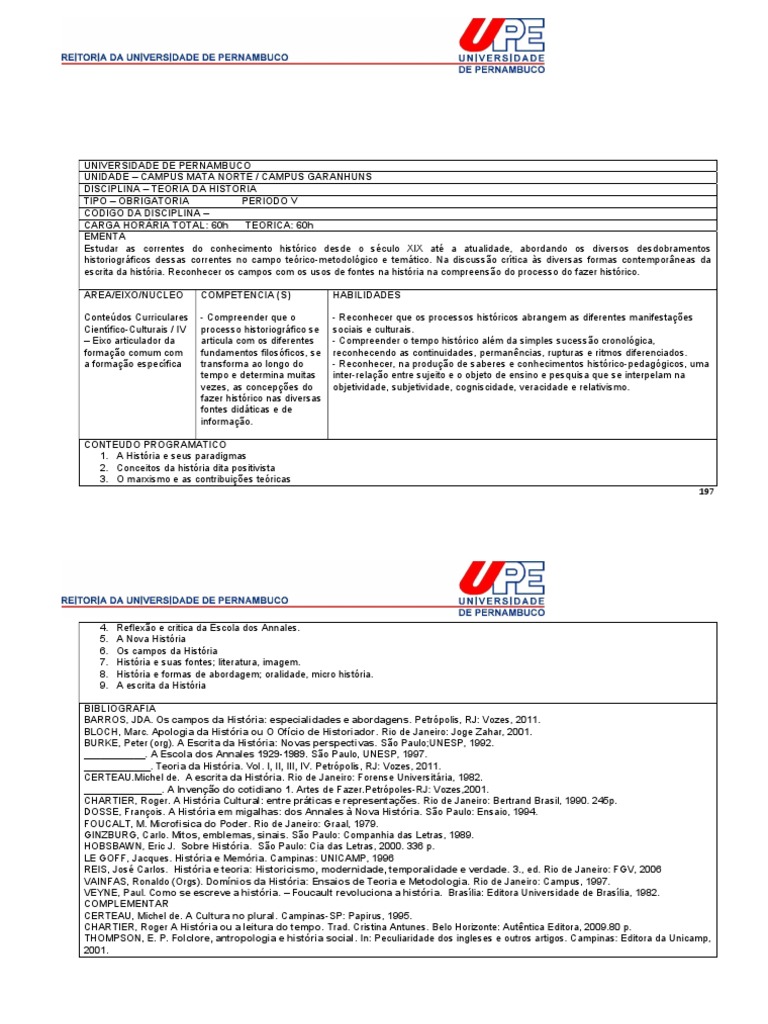 Ementa Teoria Da História | PDF | Historiografia | Science