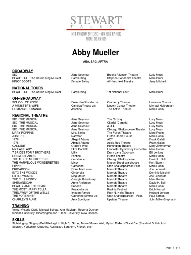 Abby Mueller Resume 335073 | PDF | Performing Arts | Musicals
