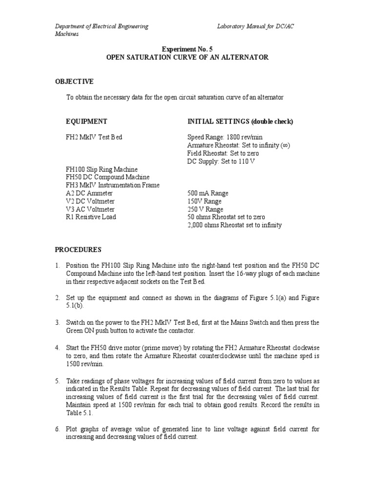 Alternator Open Circuit Saturation Curve | PDF | Alternating Current ...