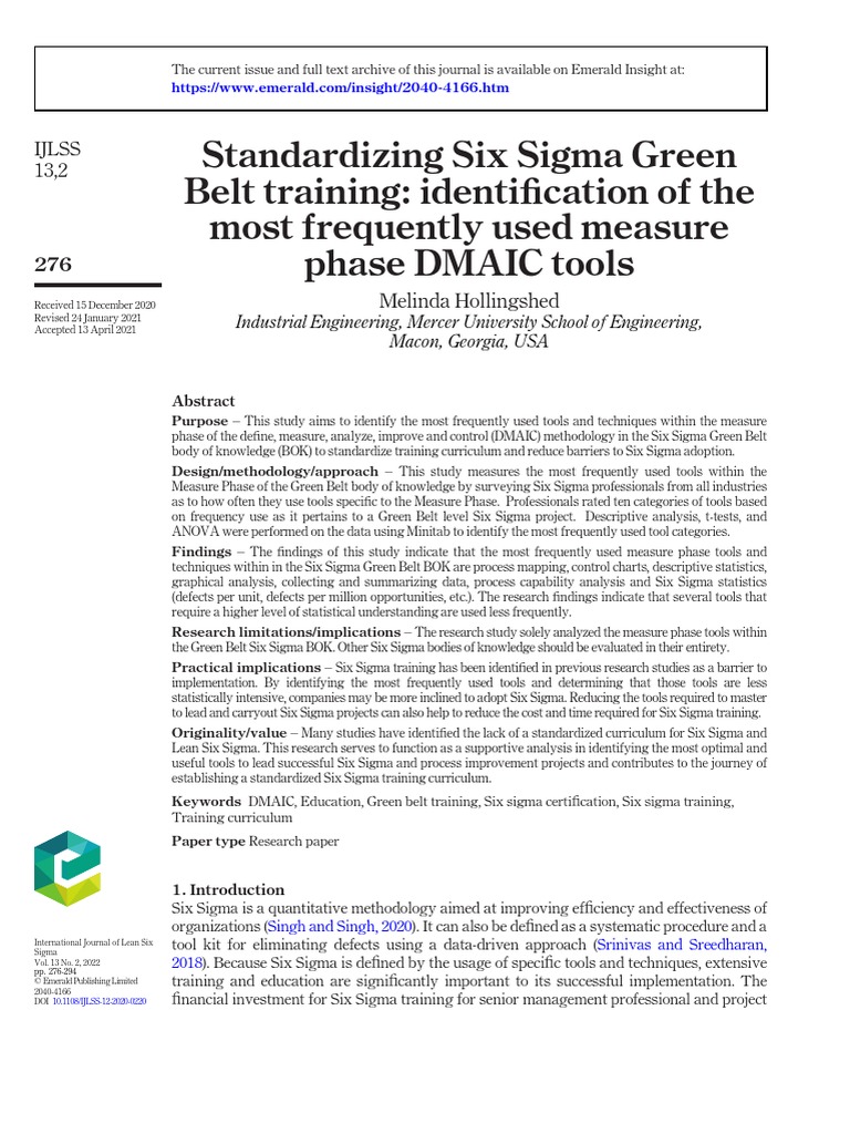 Standardizing Six Sigma Green Belt Tools | PDF | Six Sigma | Statistics