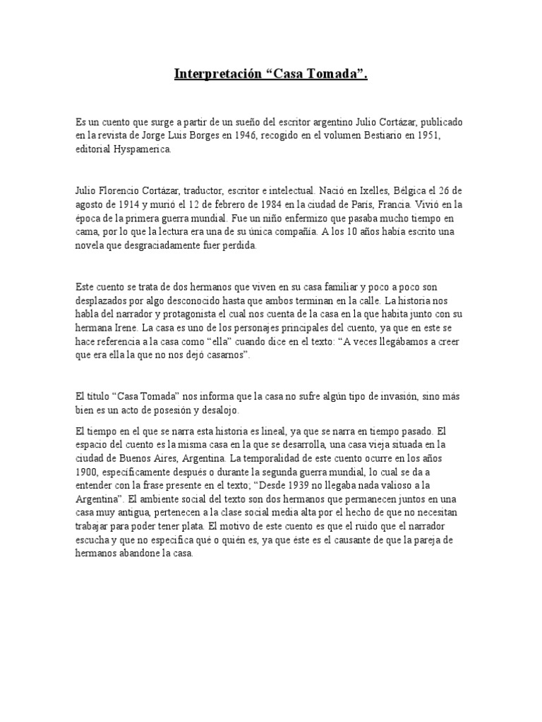Análisis de "Casa Tomada" | PDF | Clásicos