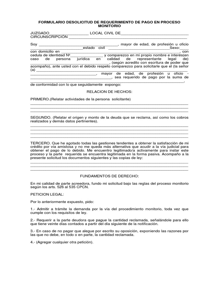 Formulario Proceso Monitorio | PDF | Pagos | Justicia