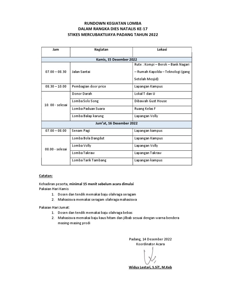 Rundown Lomba Dies Natalis | PDF