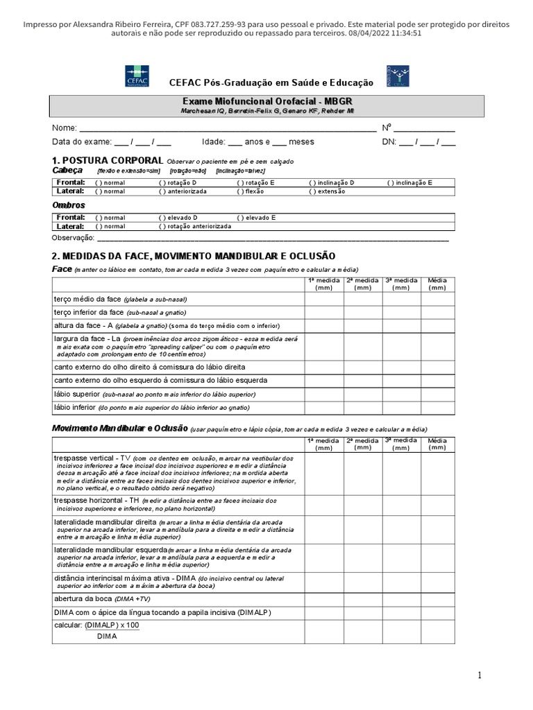 Protocolo MBGR Exame Clinico _ Passei Direto | PDF | Dente | Língua
