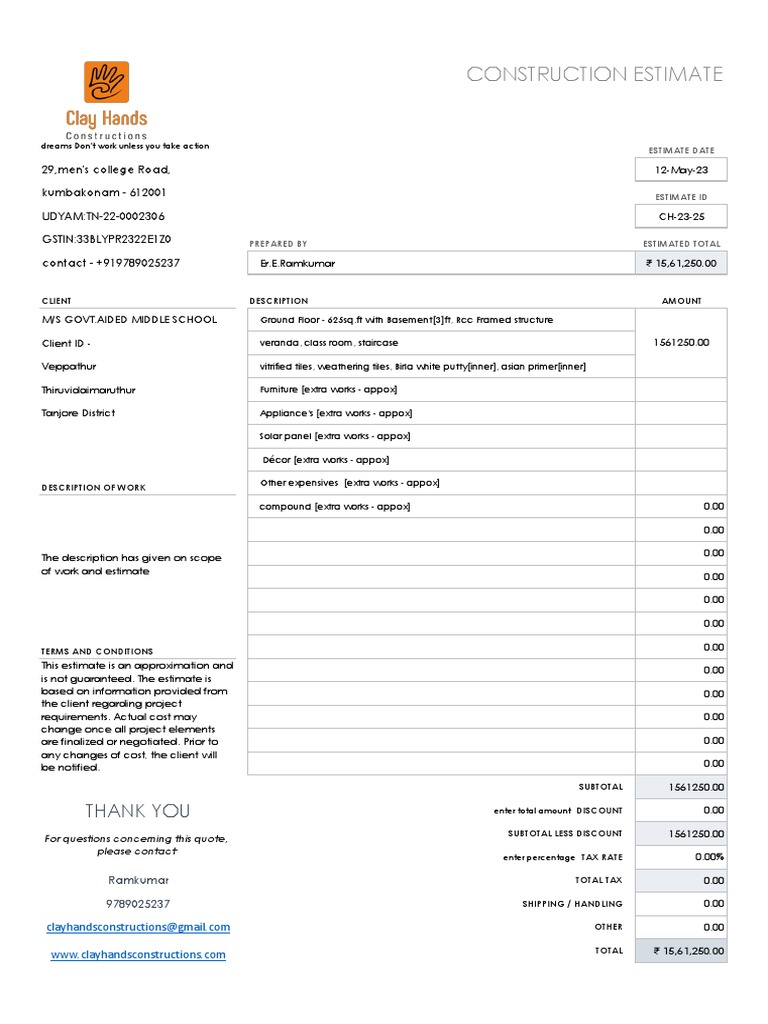 School Estimation - 625 SQFT | PDF