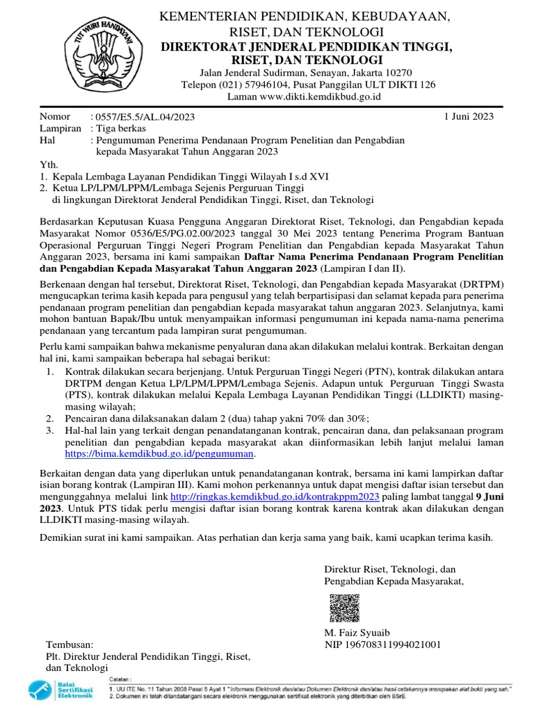 Pengumuman Penerima Pendanaan Program Penelitian Dan Pengabdian Kepada Masyarakat Tahun Anggaran ...