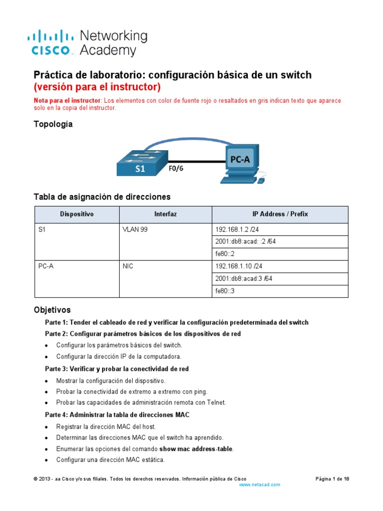 1.1.7 Lab - Basic Switch Configuration - ILM | PDF | Conmutador de red | Protocolos de capa de red